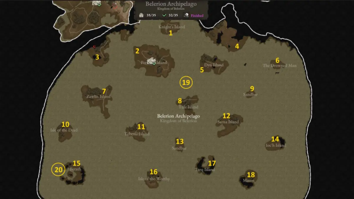 Wartales – Carte complète de la région de l'archipel de Belerion et ...